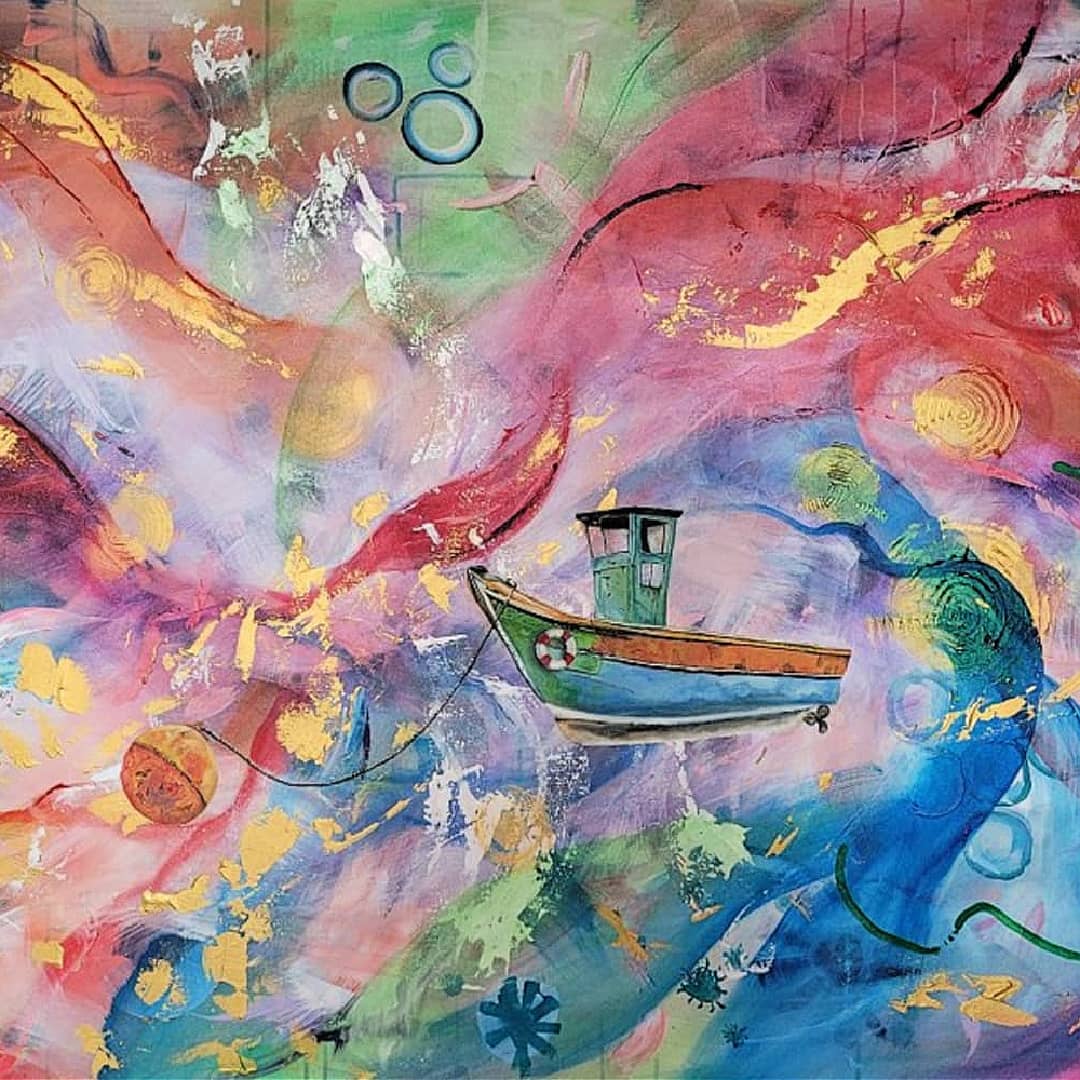 Australian Abstract Artist Mitch Miller Painting ~ 'Dream Boat'
