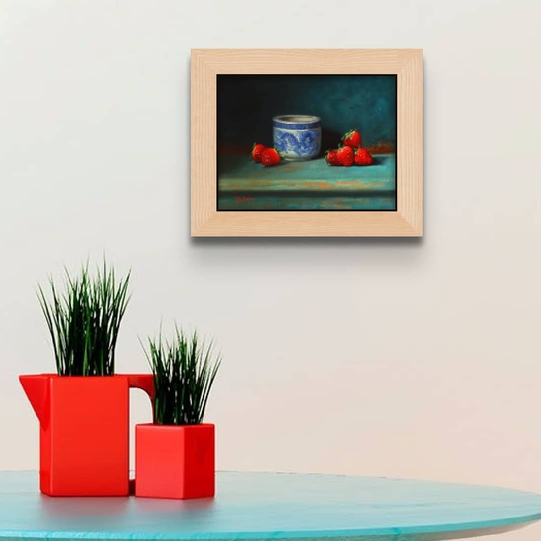 Vicki Sullivan Painting ~ 'Strawberries with Blue and White Pot' (Sold